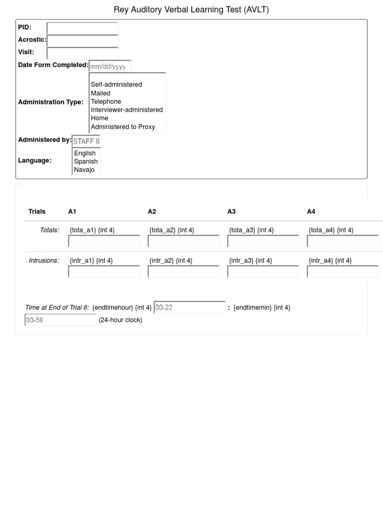 CF1 - Rey Auditory Verbal Learning Test (AVLT) | PDF | Cognitive ...