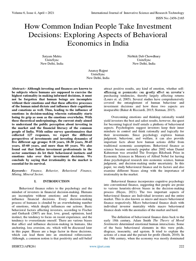 How Common Indian People Take Investment Decisions Exploring Aspects of ...