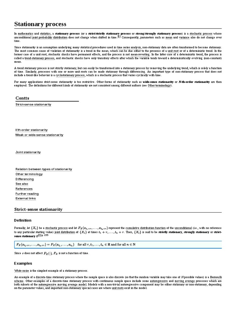 Stationary Process: Contts | PDF | Stationary Process | Probability Theory