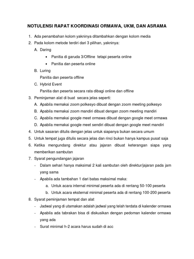 Notulensi Rapat Koordinasi Ormawa | PDF