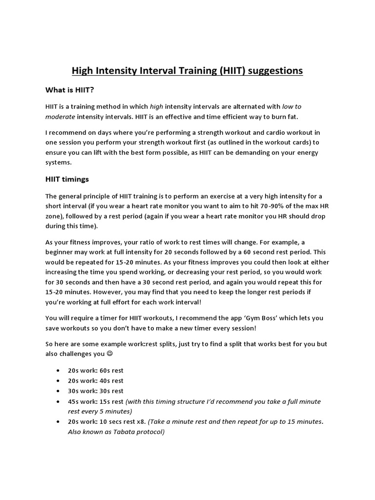 HIIT Workout Guide and Timings | PDF | High Intensity Interval Training ...