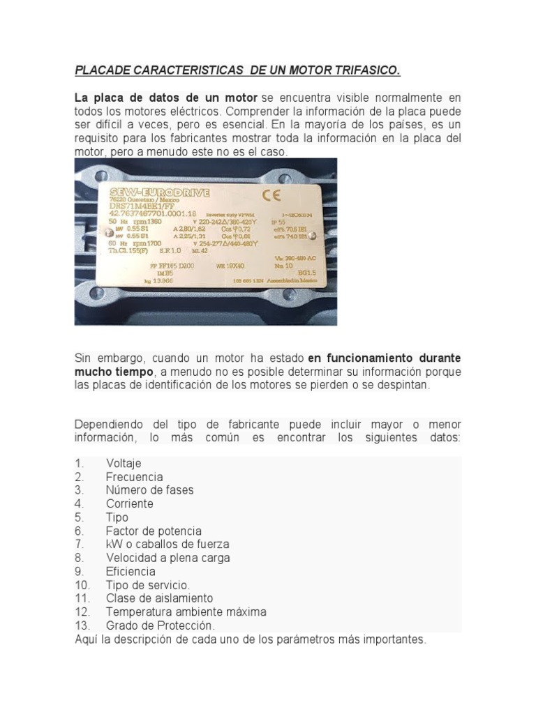 Placa de Datos. | PDF | Energia electrica | Corriente eléctrica