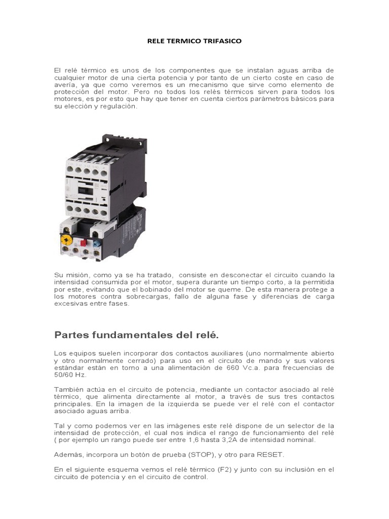 Relé térmico trifásico: funcionamiento, partes y selección | PDF | Relé ...
