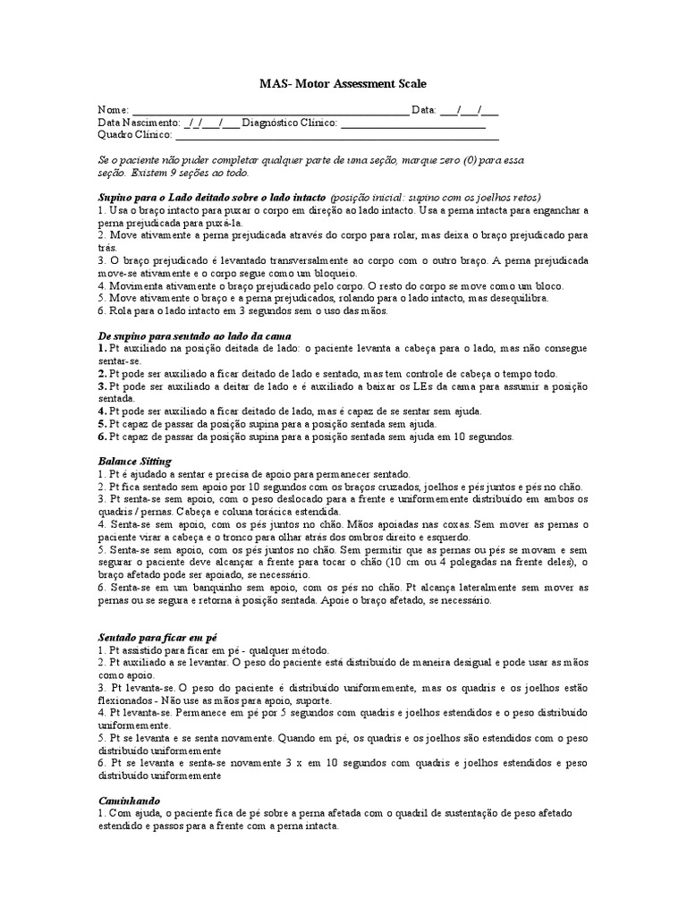 MAS Motor Assessment Scale | PDF | Cotovelo | Movimentos anatômicos