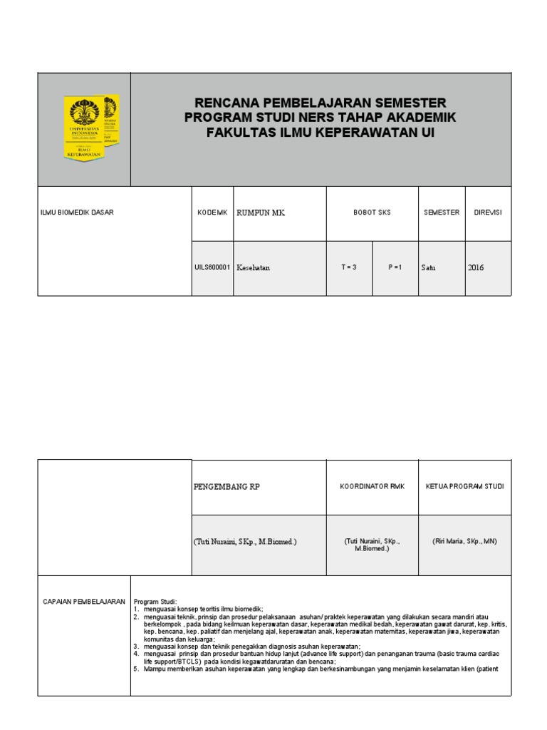 Rencana Pembelajaran Ilmu Biomedik Ners | PDF