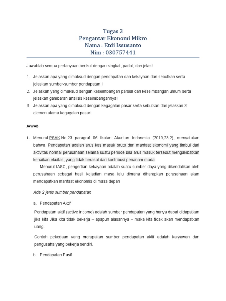 Tugas 3 Pengantar Ekonomi Mikro | PDF