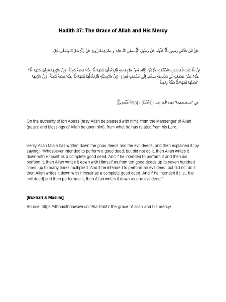 Hadith 37 - The Grace of Allah and His Mercy | PDF | Hadith | Semitic ...
