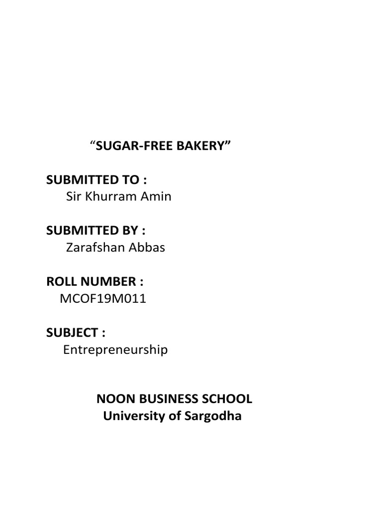 "Sugar-Free Bakery": Submitted To | PDF | Bakery | Balance Sheet