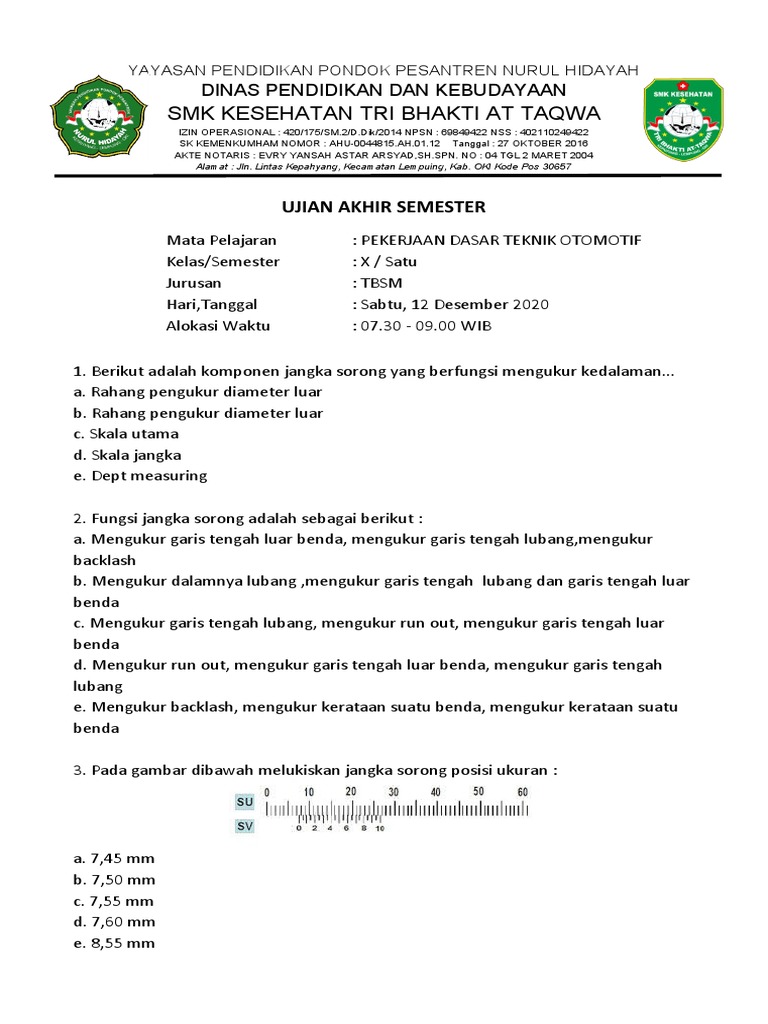 Soal Uts Pdto Kelas X TBSM | PDF