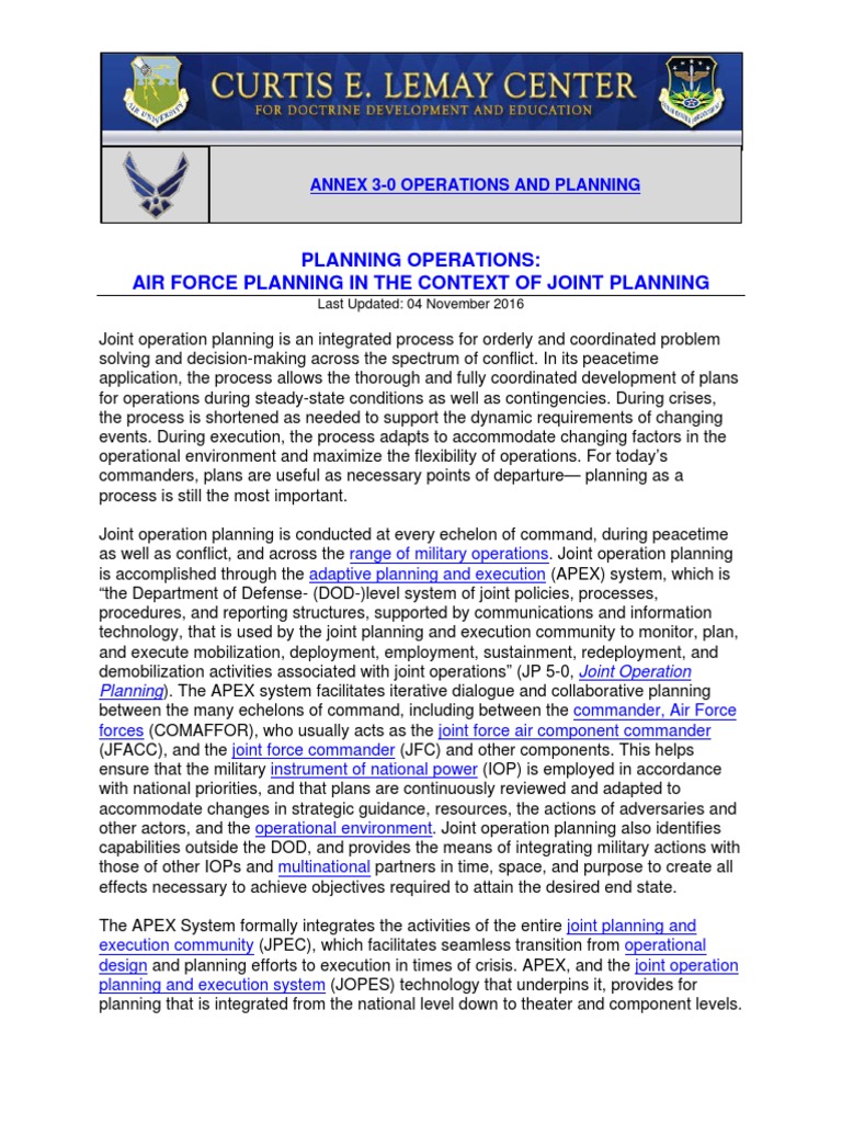 Planning Operations: Air Force Planning in The Context of Joint ...