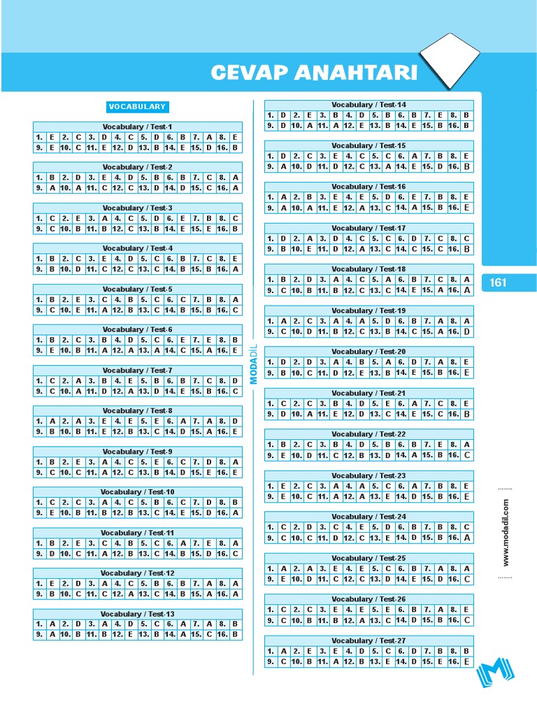 Cevap Anahtari: Vocabulary | PDF | Languages | Language Arts & Discipline