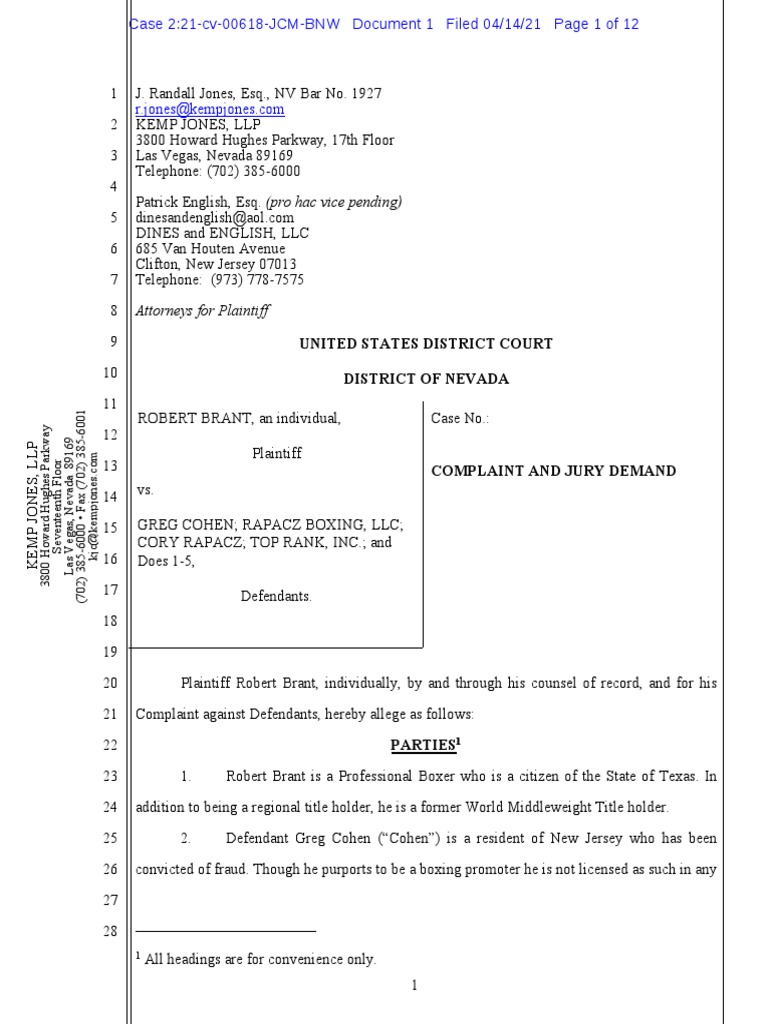 Attorneys For Plaintiff United States District Court District Of