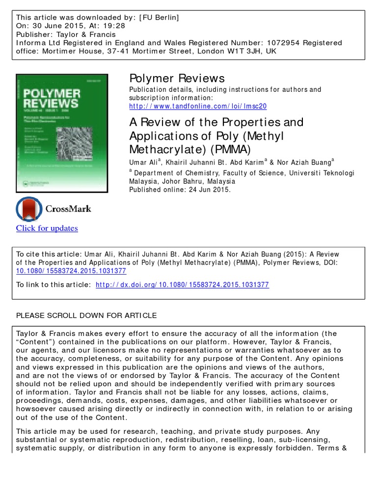 A Review of The Properties and Applications of Poly (Methyl ...