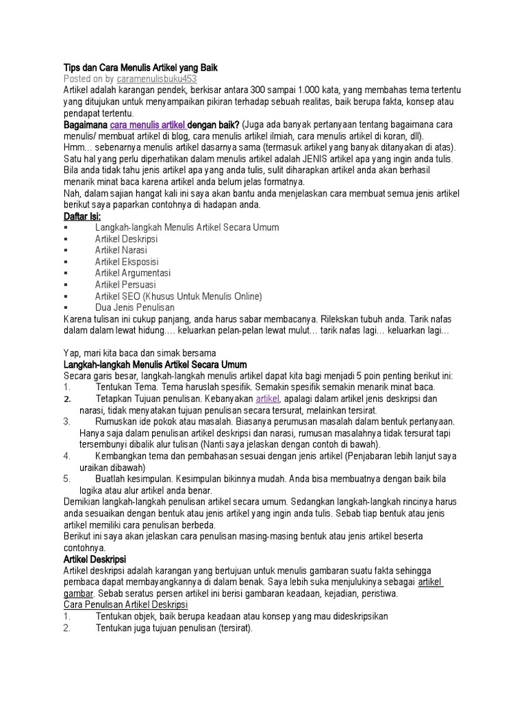 Tips Dan Cara Menulis Artikel Yang Baik Pdf