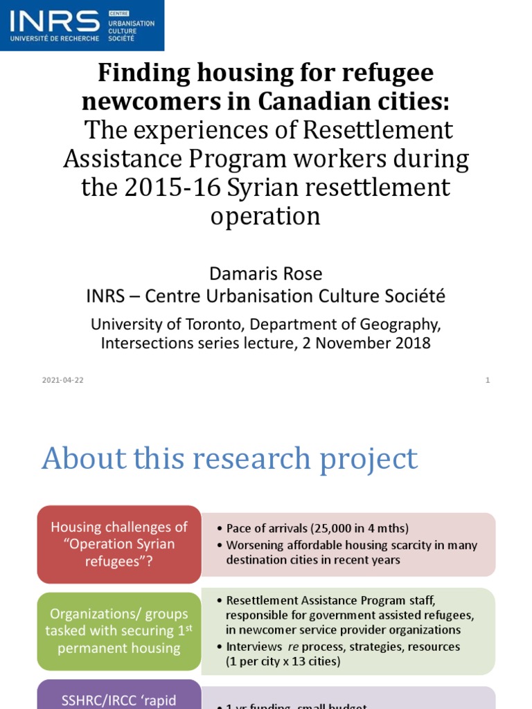 Finding Housing For Refugee Newcomers in Canadian Cities. 2018. | PDF ...