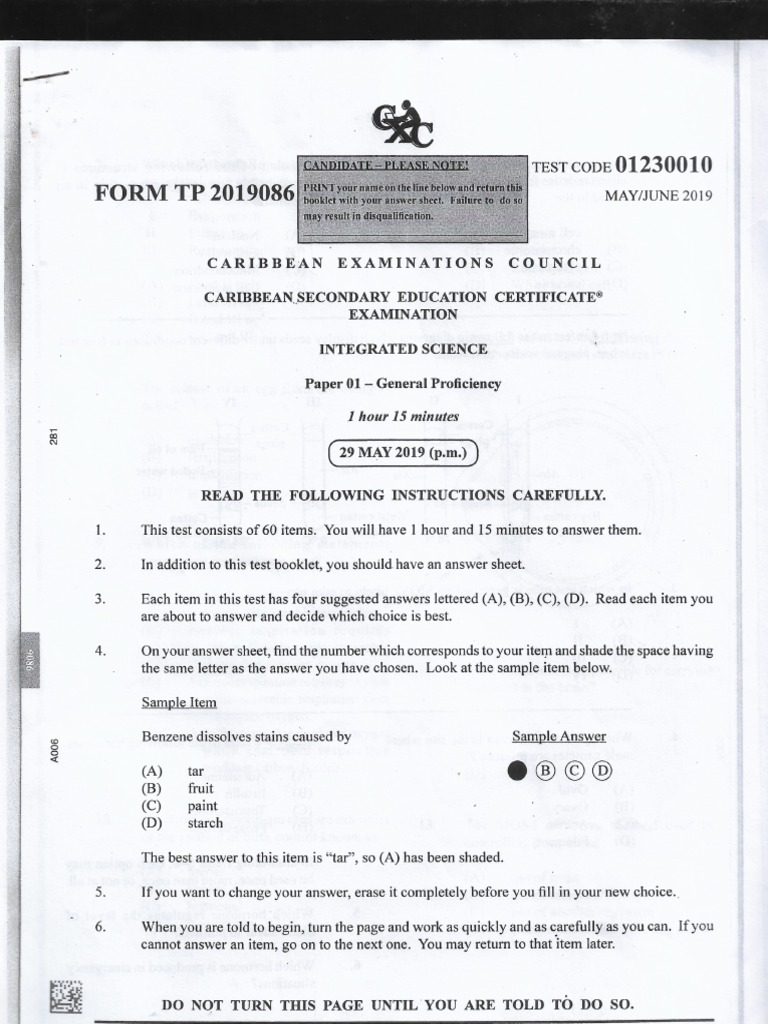 Integrated Science Past Paper 2019 | PDF