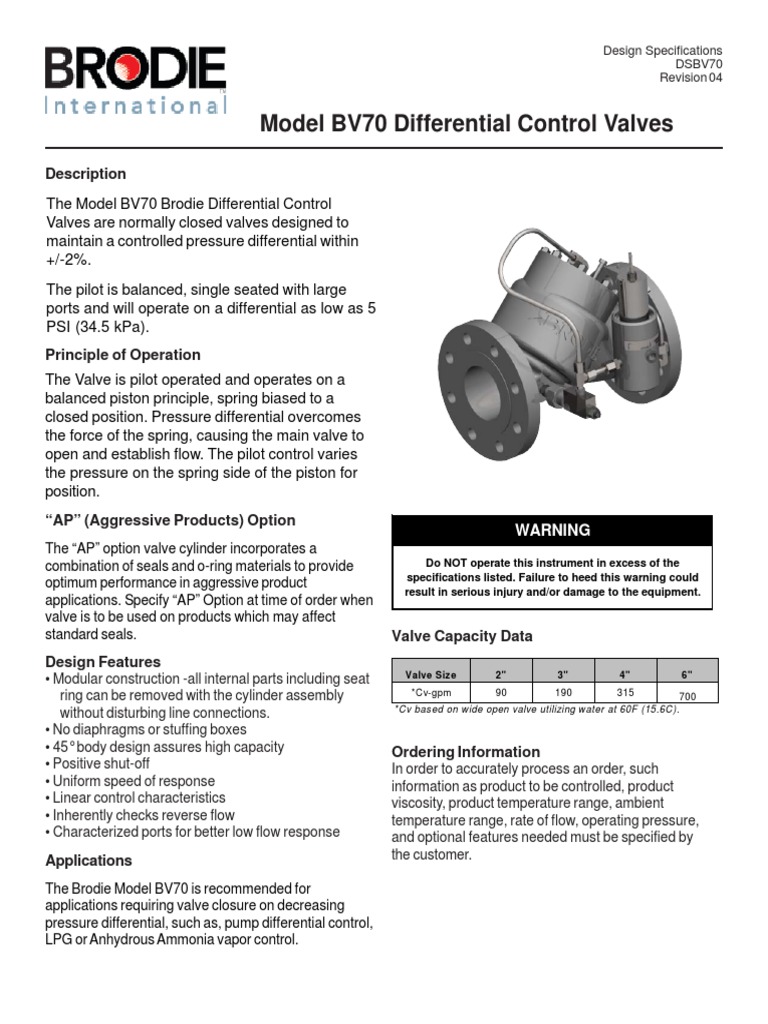 Model BV70 Differential Control Valves: Description | PDF | Valve ...