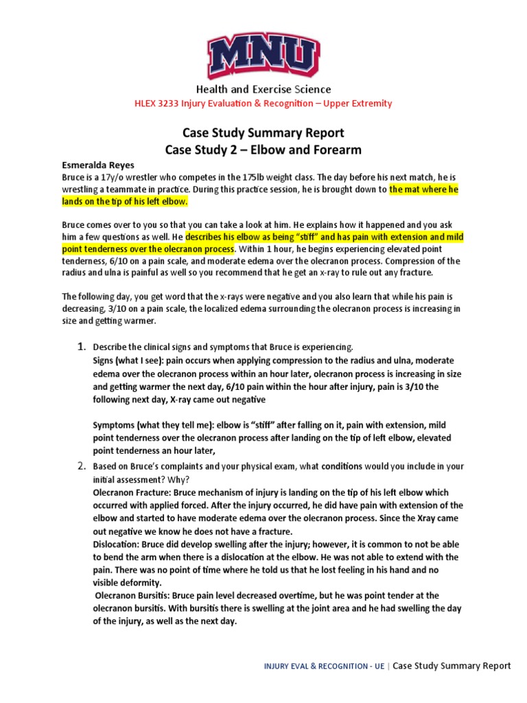 Olecranon Injury Case Study Report | PDF | Elbow | Edema