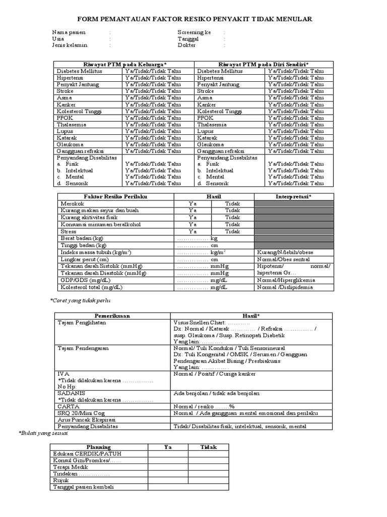 Form Pemantauan Faktor Resiko Penyakit Tidak Menular | PDF