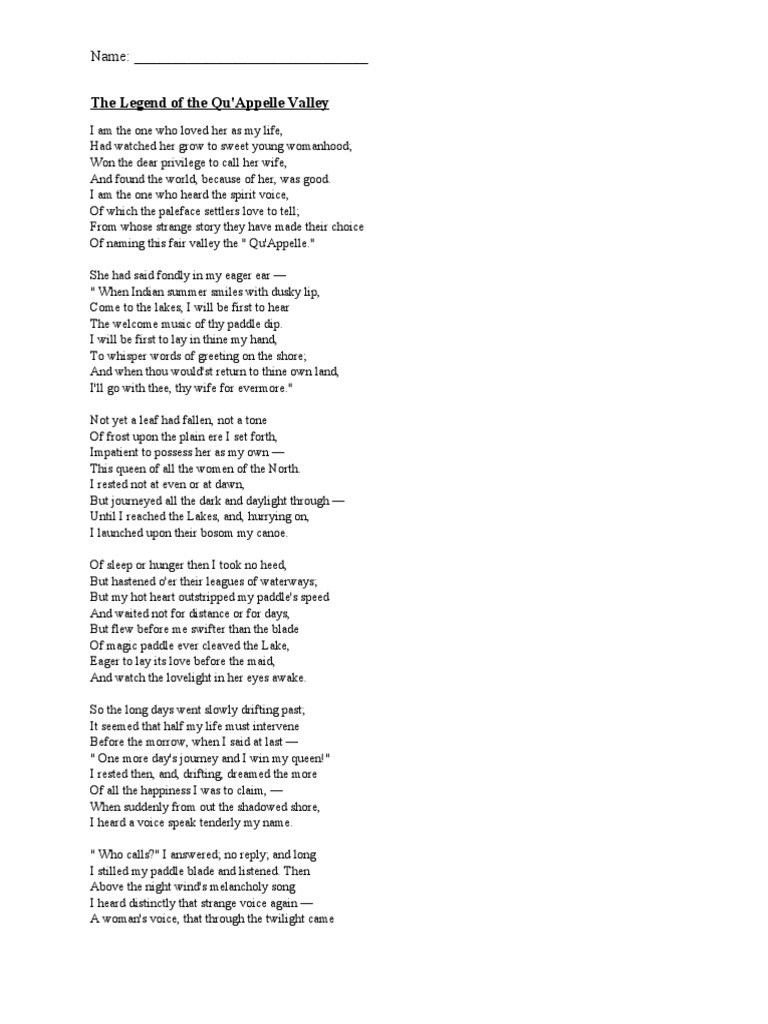 Quappelle Valley Poem and Activity | PDF