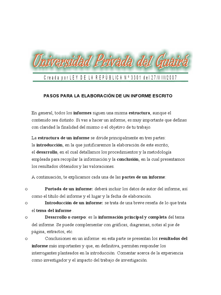 Pasos para La Elaboración de Un Informe Escrito | PDF | Science ...