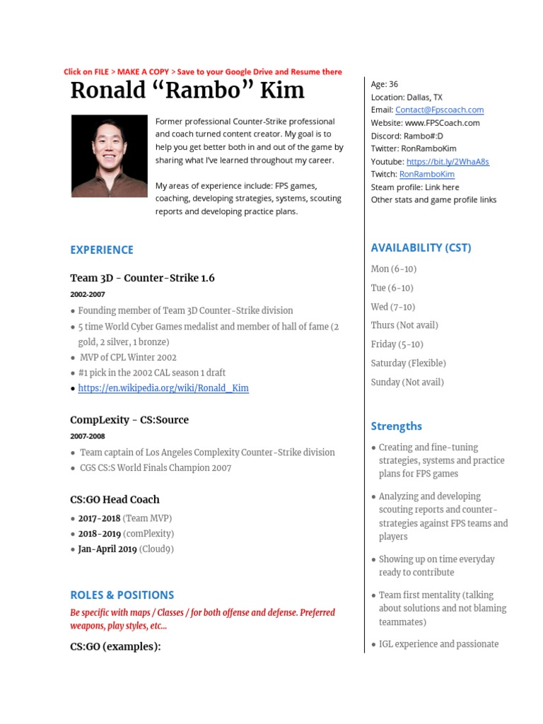 Gaming Resume (Ron Rambo Kim) (6.04.2020) (Google Docs) | Download Free ...