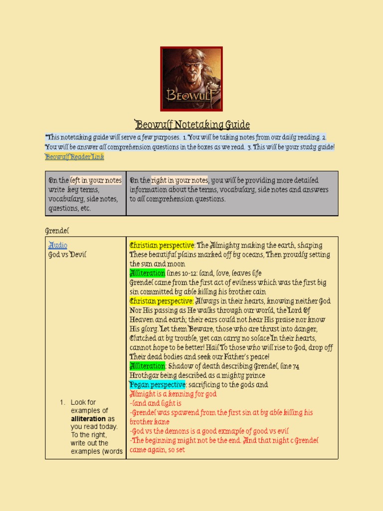 Jesus Torres - Beowulf Reading Guide | PDF | Beowulf