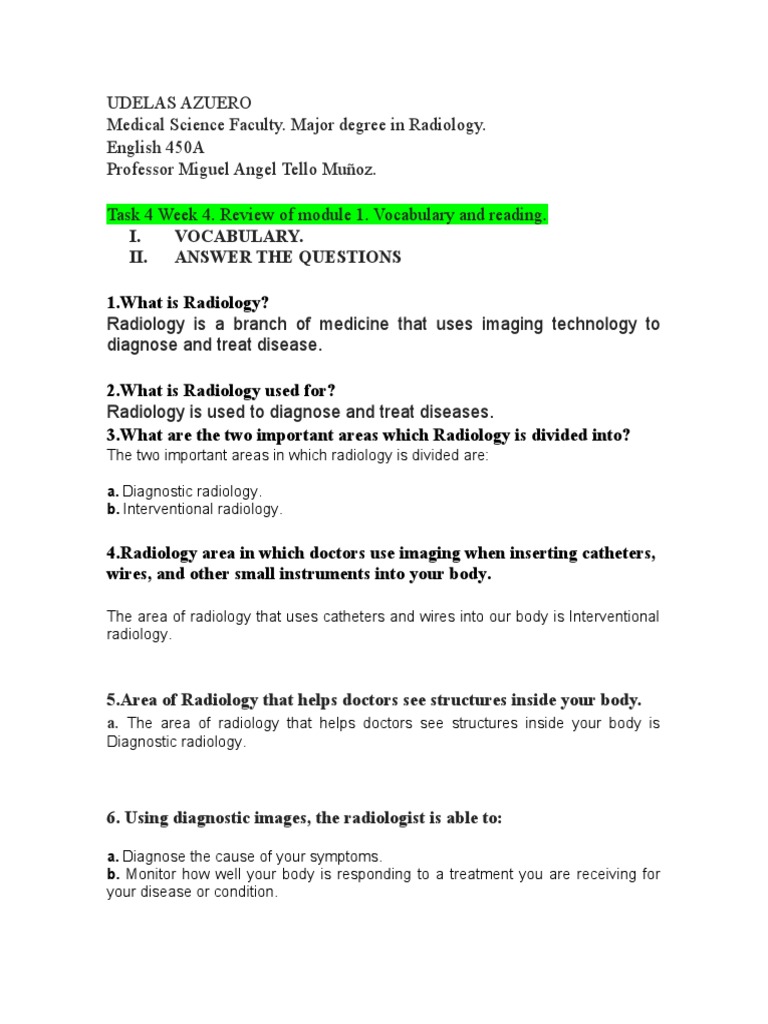 Task 4-Week 4 Module 1 REVIEW | PDF | Radiology | Interventional Radiology