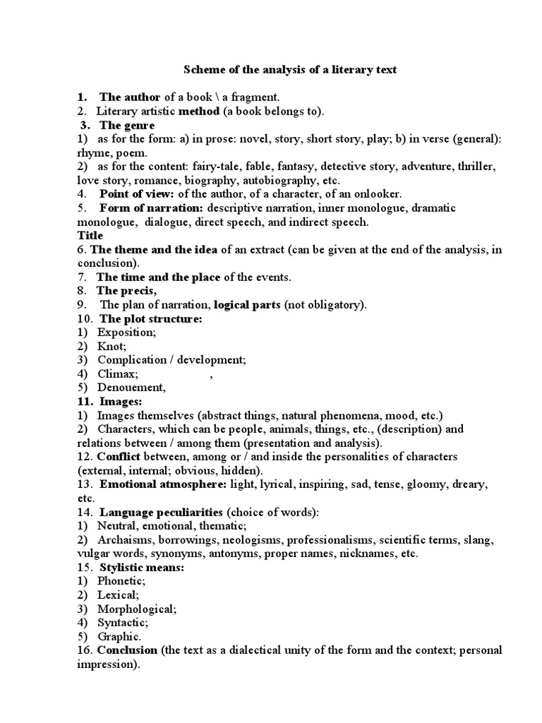 Scheme of The Analysis of A Literary Text | PDF
