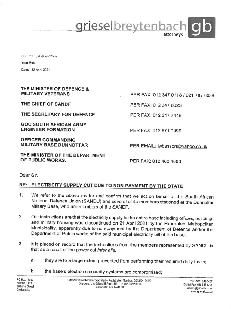 SANDU: Unpaid Electricity Bill Leaves Dunnottar Military Base in The ...