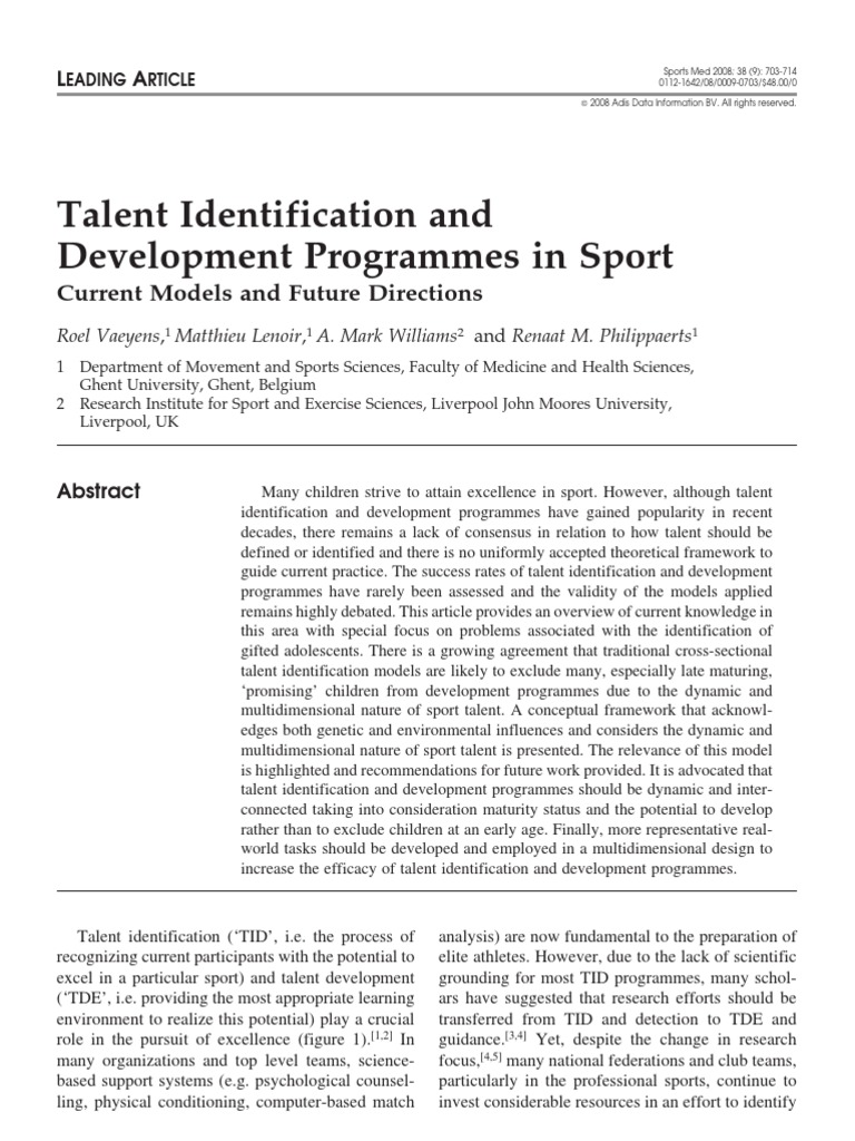 Models For Talent Identification in Sport | PDF | Intellectual ...