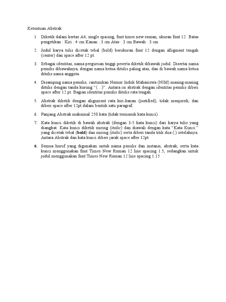 Ketentuan Penulisan Abstrak Skripsi | PDF