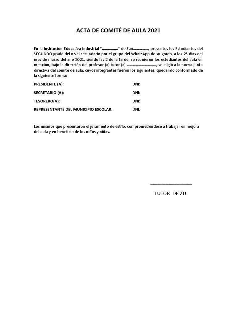 Acta de Comité de Aula 2021 para Llenar | PDF