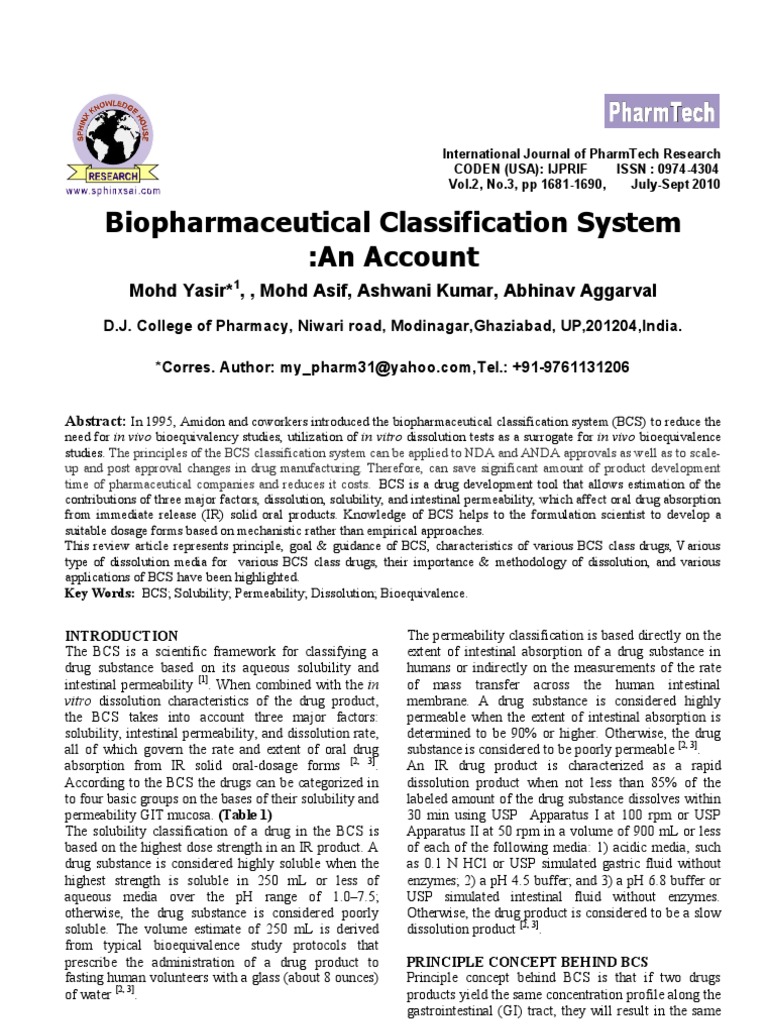 BCS: An Account of the Biopharmaceutical Classification System | PDF ...