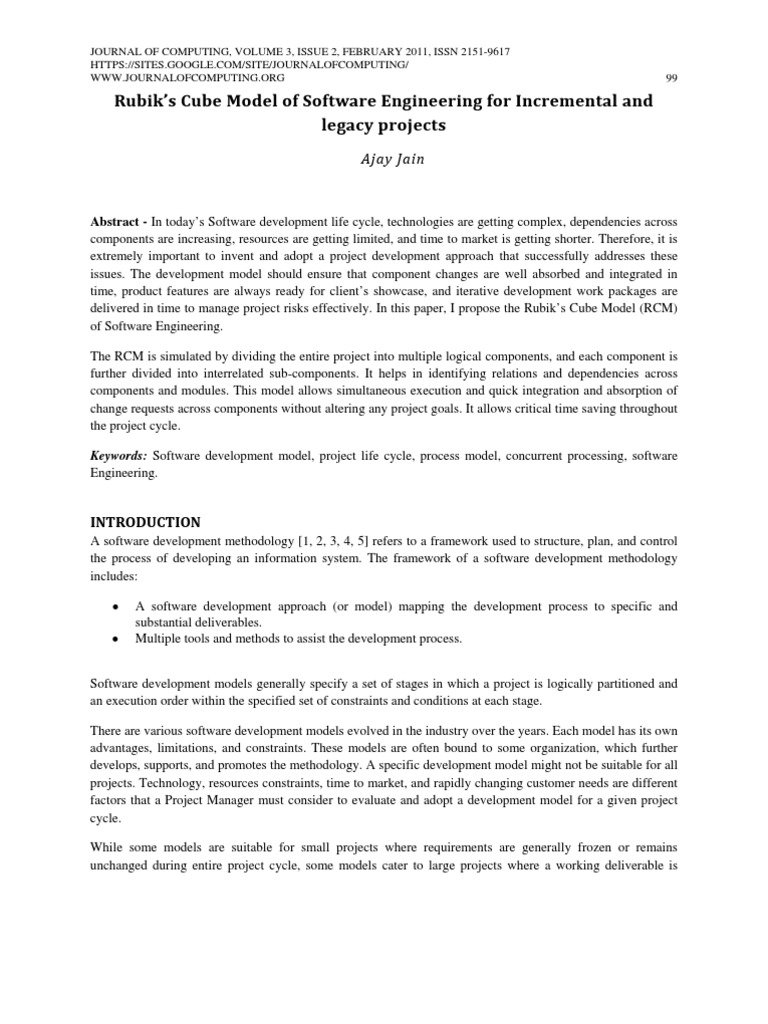 Rubik's Cube Model of Software Engineering For Incremental and Legacy ...