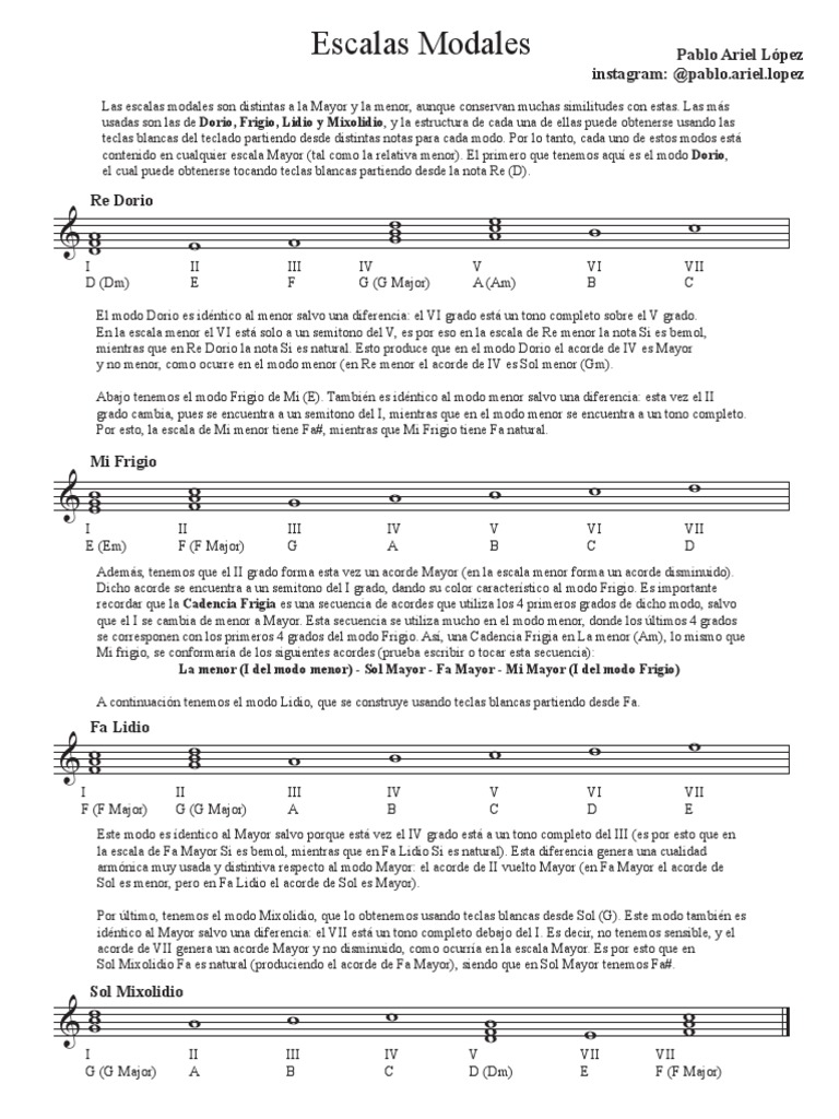 Acordes en Escalas Modales | PDF | Escala (música) | Modo (música)