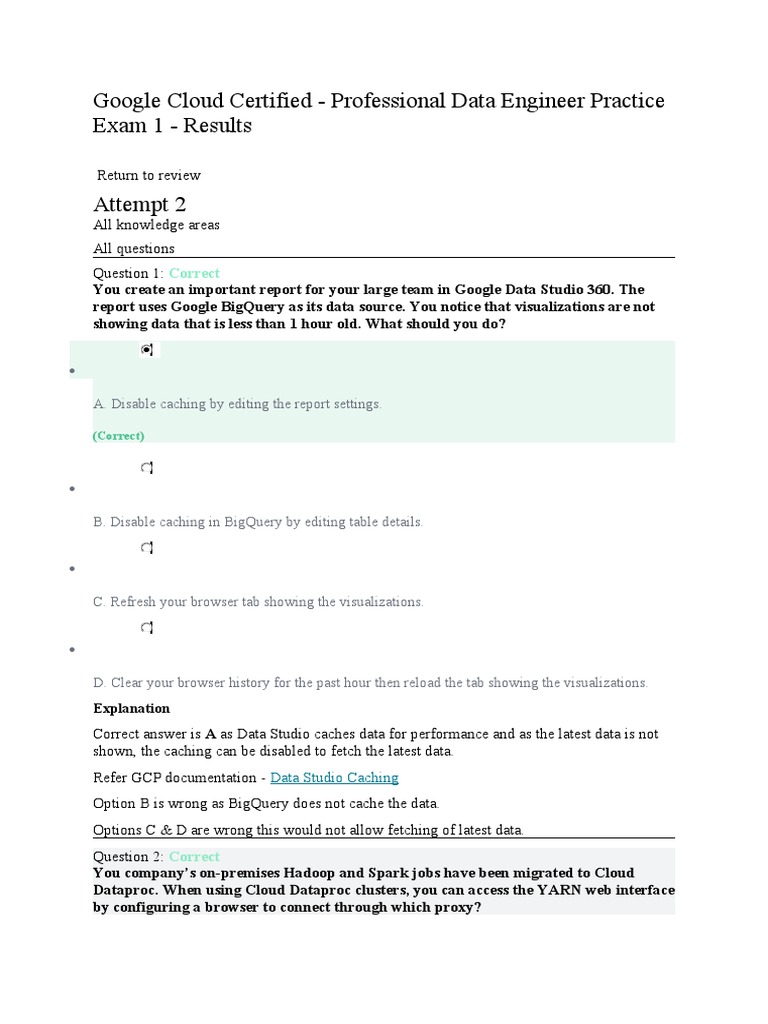 Google Cloud Certified - Professional Data Engineer Practice Exam 1 ...