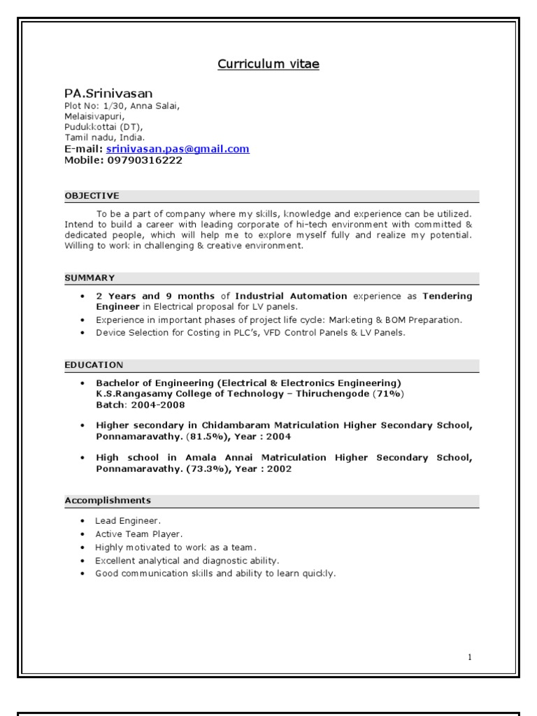 Srini Resume Pdf Automation Engineering