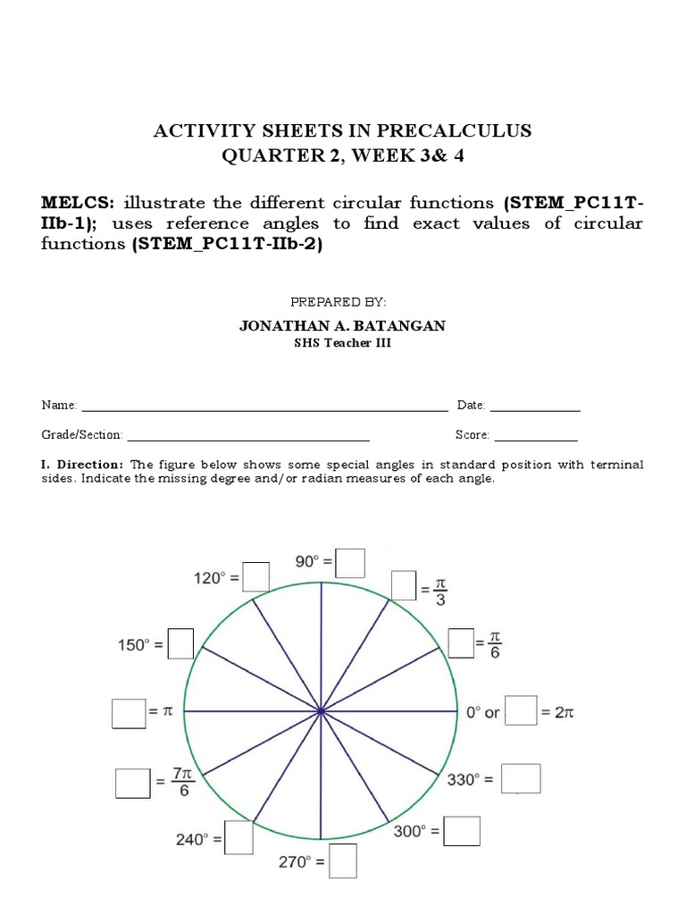 Precalculus Activity Sheets Q2 w3&4 | PDF