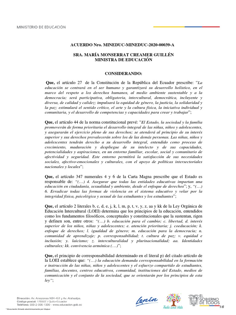 Acuerdo MINEDUC-2020-00039-A | PDF | Institución | Democracia