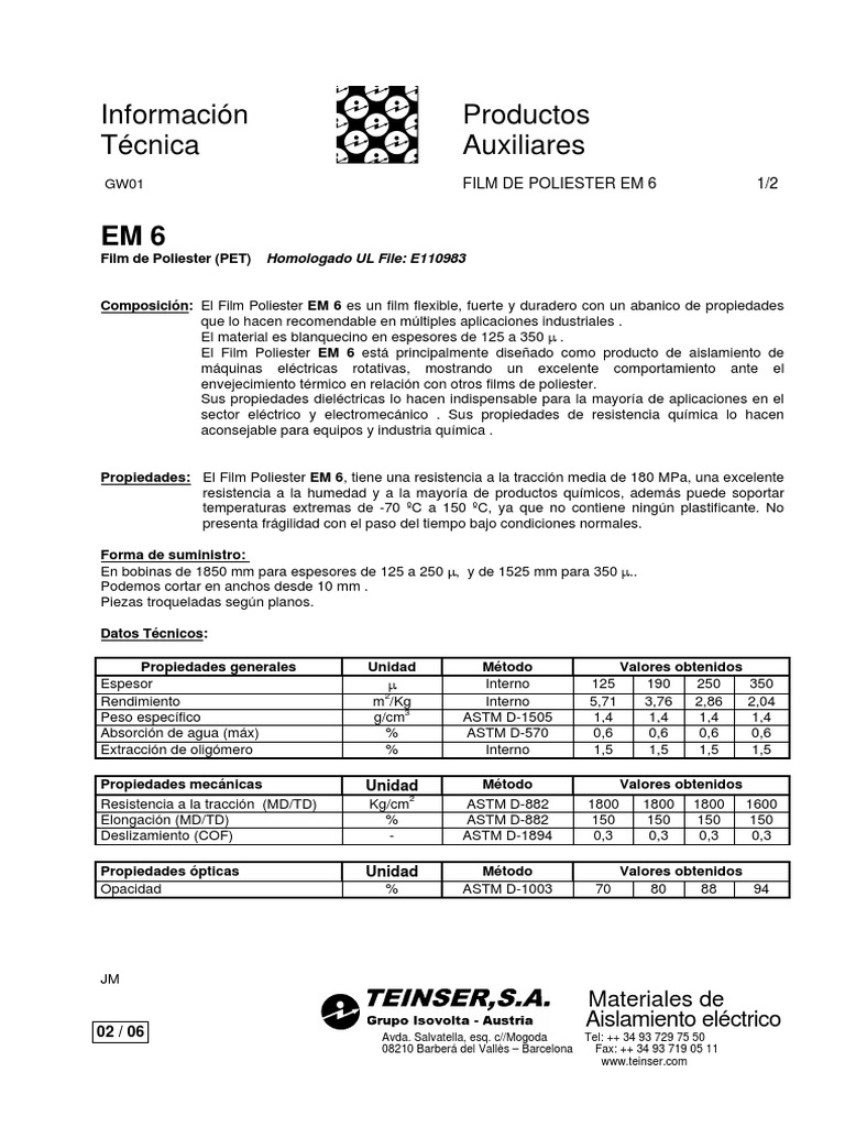 02 - Film Poliester EM6 | PDF | Cantidad | Física