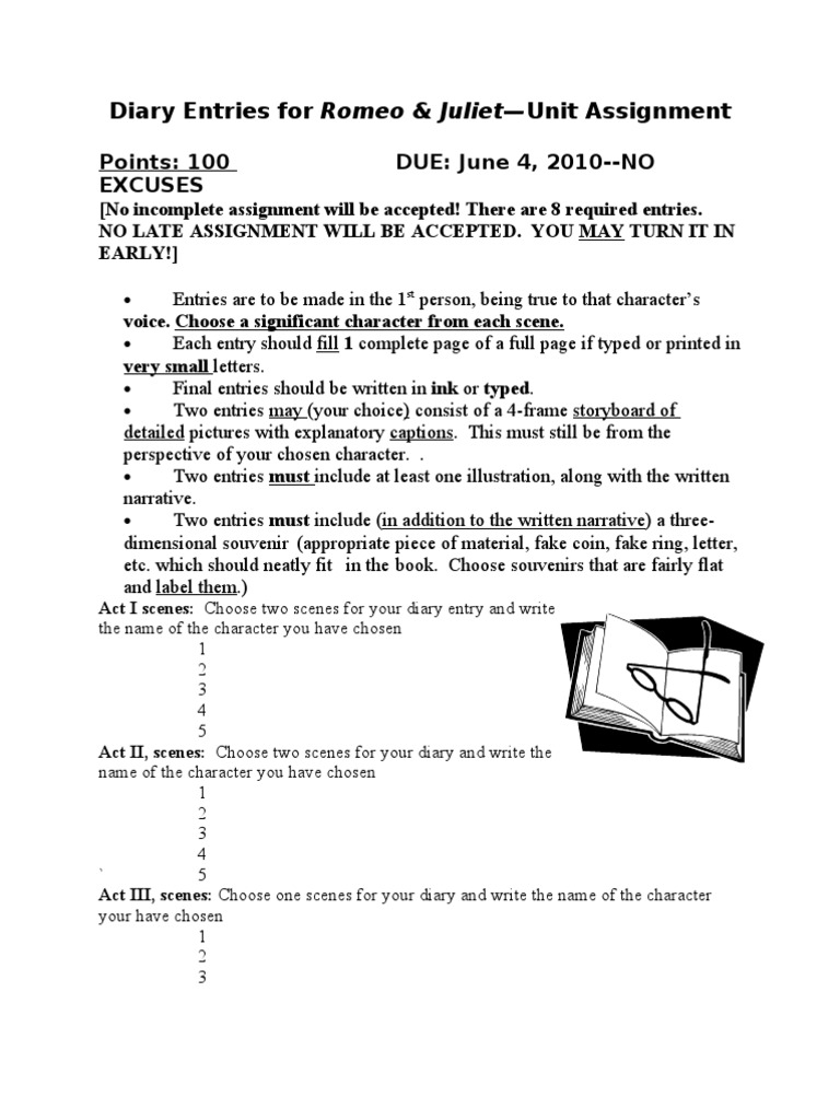 Romeo and Juliet Diary Assigment | PDF | Writing