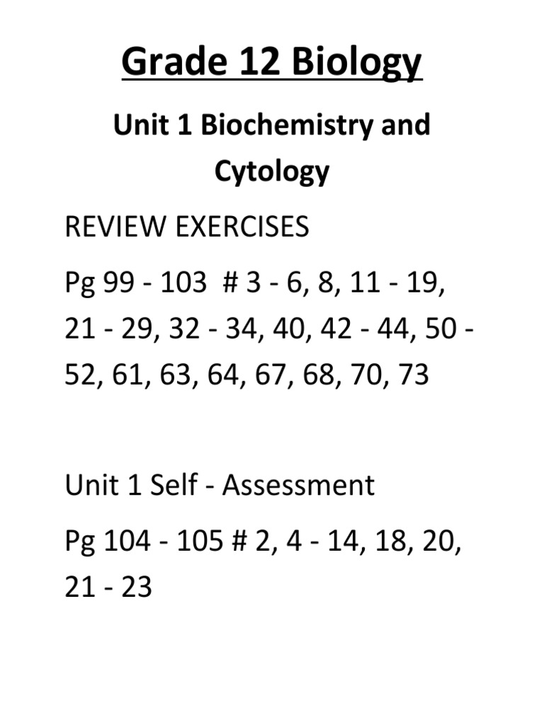 Unit 1 Biochemistry and Cytology: Grade 12 Biology | PDF