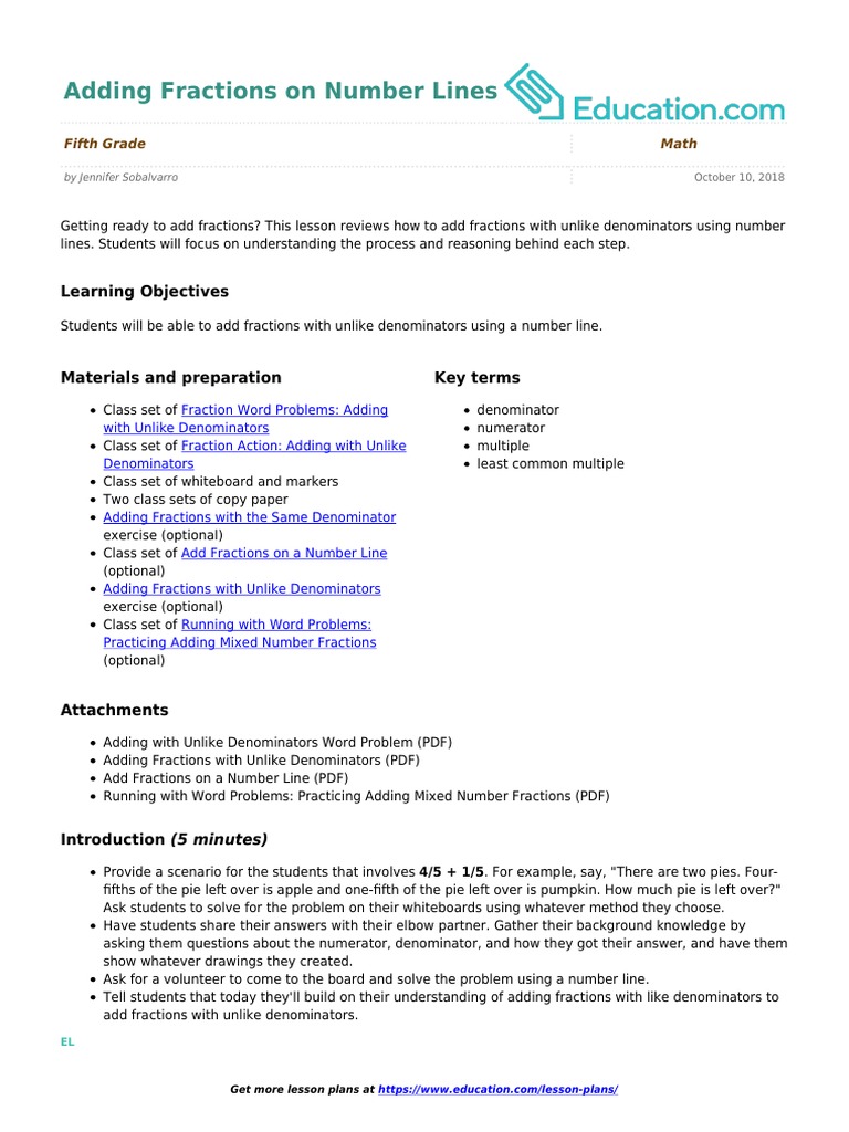 Adding Fractions On Number Lines | PDF | Numbers | Teaching Mathematics