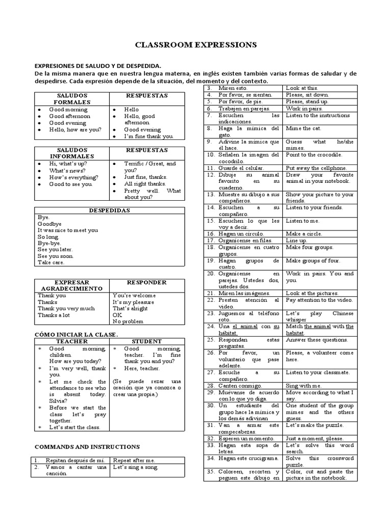 Classroom Expressions | PDF