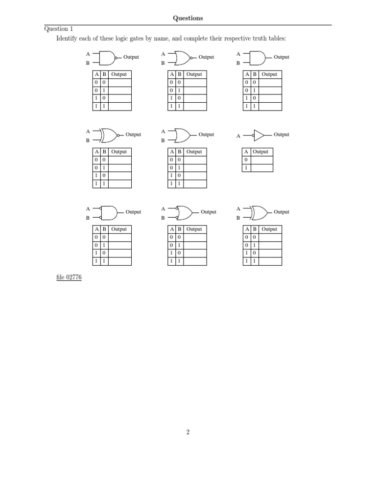 Questions Identify Each of These Logic Gates by Name, and Complete ...