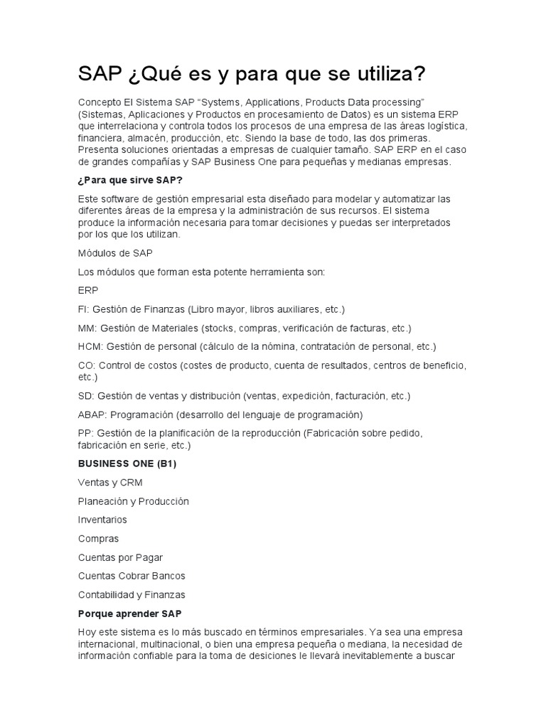 SAP ¿Qué Es y para Que Se Utiliza? | PDF