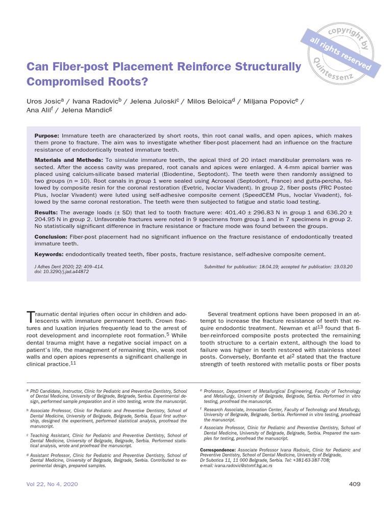 Can Fiber-Post Placement Reinforce Structurally Compromised Roots ...