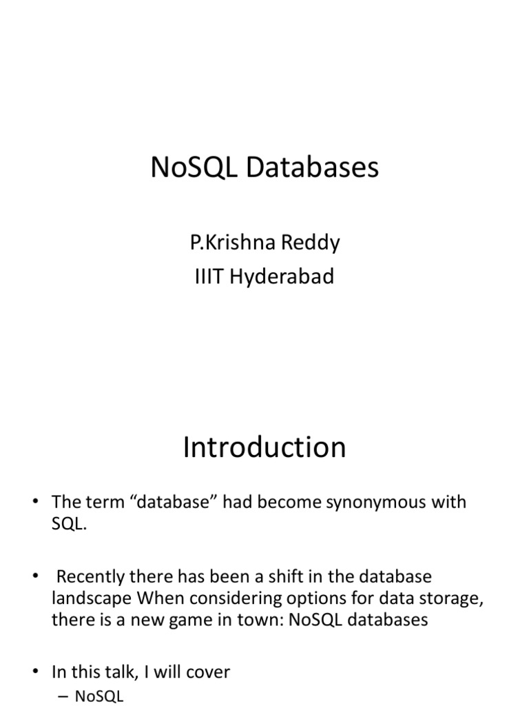 Nosql Databases: P.Krishna Reddy Iiit Hyderabad | PDF | Database ...