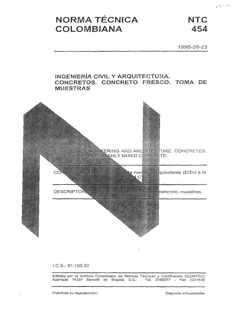 NTC - 454 Concreto Fresco. Toma de Muestras. | PDF